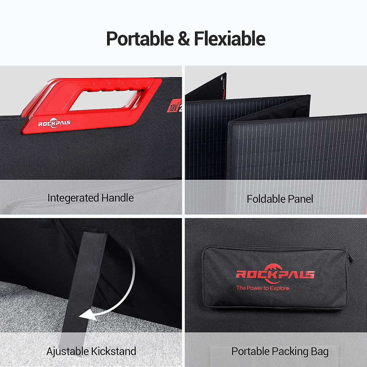 ROCKPALS 200W Portable Solar Panels with Kickstand, Foldable Solar Panel Charger for ROCKPALS/Jackery/BLUETTI/ECOFLOW Portable Power Station Solar Generator and USB Devices with QC 3.0 & Type C Output