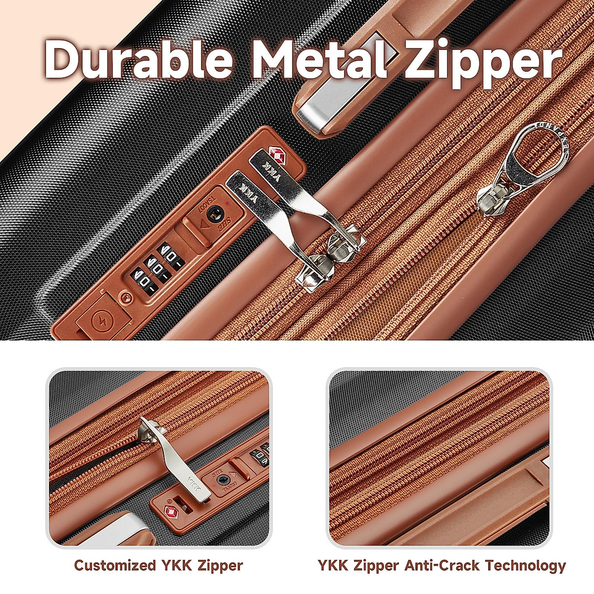 imiomo Luggage Sets 4 Piece Expandable Luggage Set, Hardside Carry on Suitcase with USB Port Cup Holder, Travel Luggage Suitcase with Spinner Wheels TSA Lock, Black Brown