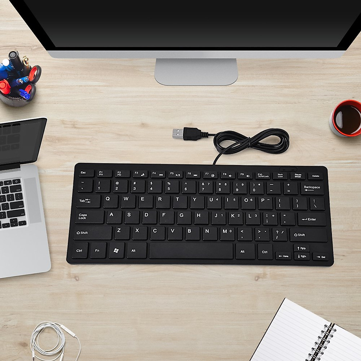 Wired Gaming Keyboard, Universal Mini USB Wired Silent Ultra-Thin 78 Keys Keyboard for Desktop Computer Laptop PC(Black)