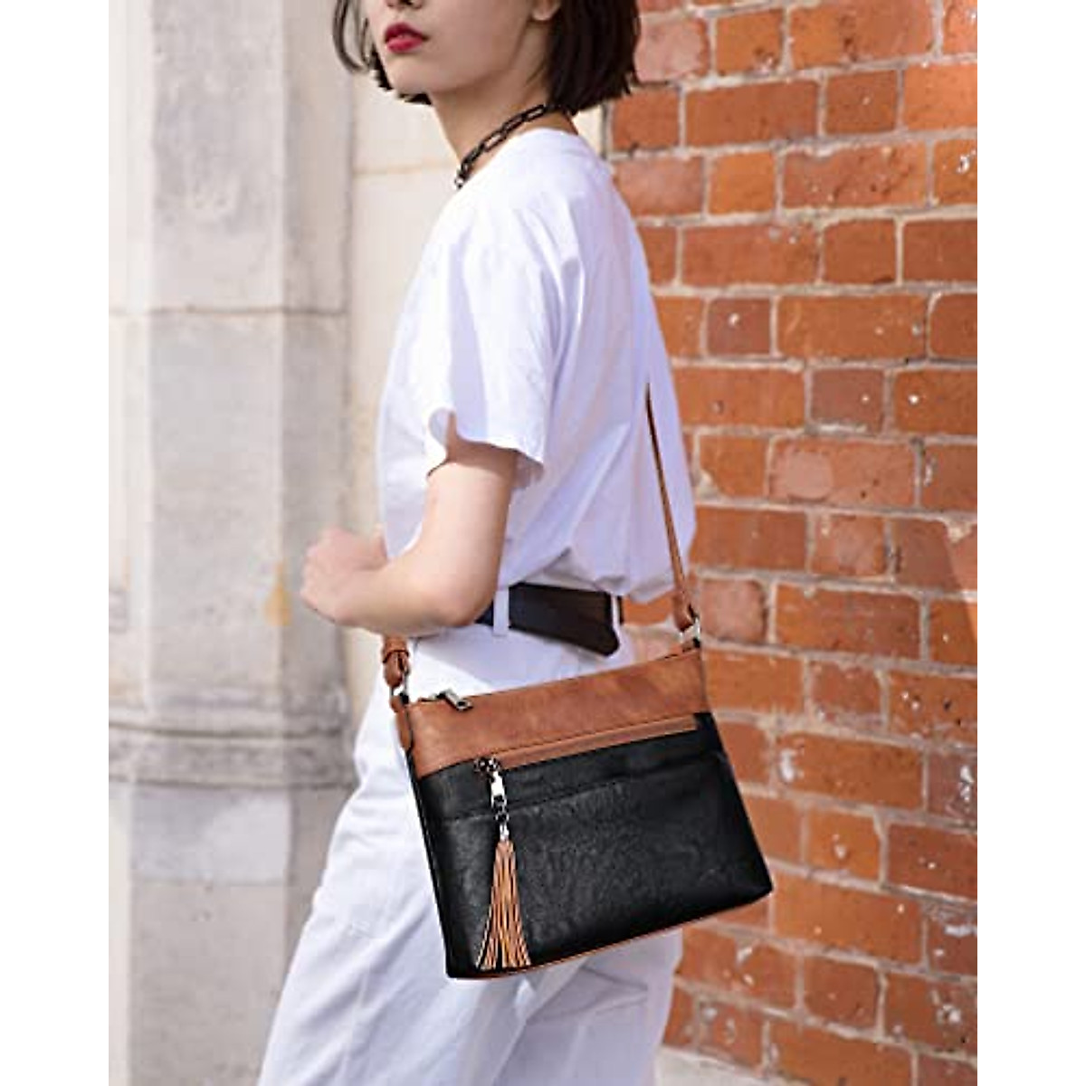 MASINTOR Crossbody Bags for Women, Lightweight Medium Crossbody Purse, Soft Leather Women's Shoulder Handbags with Tassel for Shopping or Travel