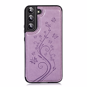UEEBAI Case for Samsung Galaxy A13 5G/A04s, Luxury PU Leather Flip Case [Two Magnetic Clasp] [Card Slots] Stand Function Embossed Flower Pattern Durable Soft TPU Back Wallet Cover - Purple