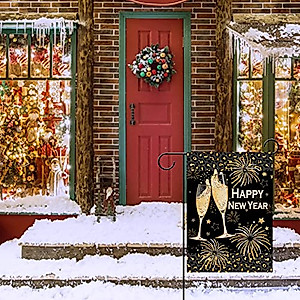 Artofy Happy New Year 2023 Eve Home Decorative Garden Flag, Yard Lawn Fireworks Outside Decor, Celebration Party Winter Outdoor Small Burlap Decoration Double Sided 12 x 18