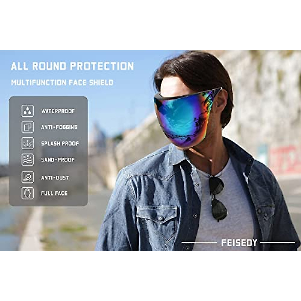FEISEDY Full Cover Face Visor Protective Glasses Mirror Shield Sunglasses Anti Fog B2781