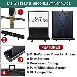 LUXBURG 60" 139x75 cm Full HD 3D Portable Freestanding Floor Pull-up Projector Projection Screen - Matt White Screen 16:9 (60"x29") with Carry case!
