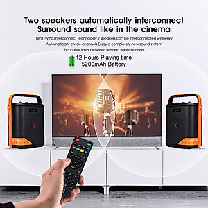 JYX Karaoke Machine with Wireless Microphone, Portable Bluetooth Speaker with Bass/Treble Adjustment, PA System with Remote Control, LED Lights,Supports TF Card/USB, AUX in, FM, REC,TWS for Party