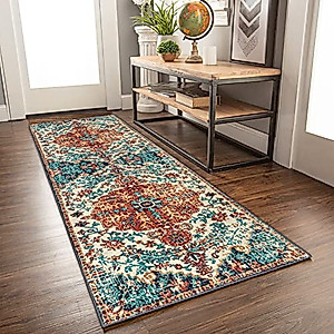 EARTHALL Washable Rug Kitchen Runner - 2x6 Bohemian Bathroom Rugs, Vintage Boho Hallway Runner, Non-Slip Oriental Colorful Accent Rugs for Living Room, Indoor Outdoor Door Mats Carpet