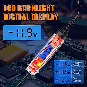 AWBLIN Automotive Test Light 3-60V DC Digital Light Tester with Voltmeter, Heavy Duty Auto Circuit Tester with LCD Backlight Display and LED Indication, Electric Test Pen with Illumination