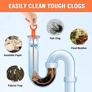 reliahom 10 Pack 27inch Long Drain Clog Remover, Drain Snake Clog Remover Tool Drain Cleaner Hair Clog Remover Sink Snake Drain Hair Catcher for Shower Kitchen Sink Bathroom Tub Sewer