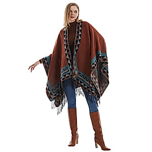 MissShorthair Women's Printed Shawl Wrap Fashionable Open Front Poncho Cape, Gift for Women
