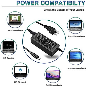 Chromebook Charger 45W Fast USB C Laptop Charger for HP Spectre Lenovo Yoga Thinkpad Acer Dell Latitude Asus Samsung Google Pixel Huawei Matebook Computer Replacement Fits Any Type C Tablets & Phones