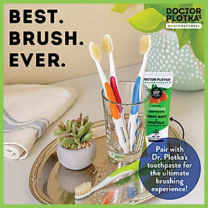 MOUTHWATCHERS Dr Plotkas Extra Soft Flossing Toothbrushes and Whitening Toothpaste Manual Soft Toothbrushes for Adults | Natural Toothpaste | Pack of 4 Toothbrushes and 2 Toothpastes, Colors May Vary