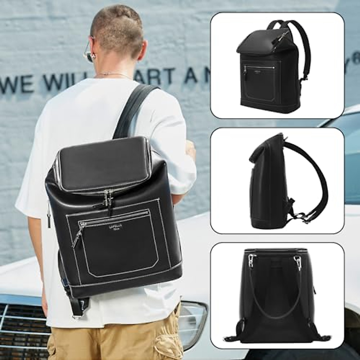 LAPOLAR Travel Backpack, Business Travel Laptop Backpack for Men, 15.6 inch Computer Bag Flap Backpack