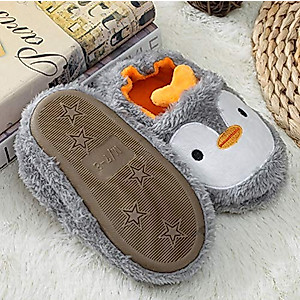 DADAWEN Toddler Boys Girls Soft Plush Slippers Cartoon Cute Animal Warm House Shoes Grey/Penguin US Size 11-12 Little Kid