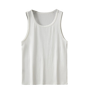 COZYEASE Men's Rib Knit Round Neck Sleeveless Solid Tank Top Bodycon Casual Plain Undershirts Top White M