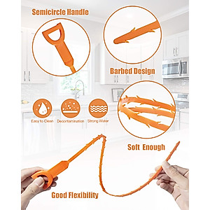 LONGGUI 25inch Hair Drain Clog Remover Tool(6pcs), 24inch Drain Cleaner Sticks To Drain Hair Clog For Remover (1pcs), Drain Hair Remover Tool For Sewer, Toilet, Kitchen Sink, Bathroom Tub,(6+1)