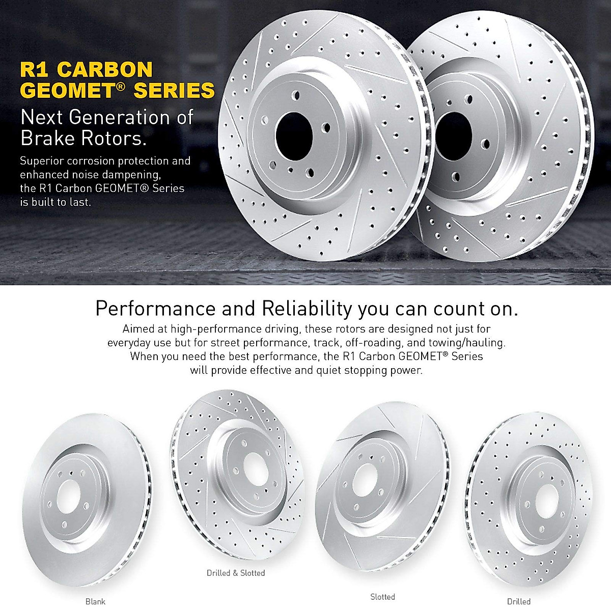 R1 Concepts Rear Brake Rotor Kit |Brake Rotors| Brake Disc |Drilled and Slotted WBPN1-67044