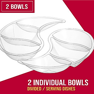 PlasticPro 2 Section Divided Plastic Serving Food Tray Yin Yang 2 Part Double Section Decorative Dish for Parties and Hosting, 1 Set of Clear