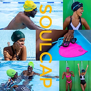 SOUL CAP - Large Swimming Cap for Long Hair - Designed for Long Hair, Dreadlocks, Weaves, Hair Extensions, Braids, Curls & Afros - Women & Men - Silicone (Black, Large)
