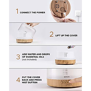 muson Essential Oil Diffuser Sound Machine Combo Diffuser for Aromatherapy Fragrant Oil Cool Mist Humidifier with Natural Sound Music & Warm Night Light, Auto Shutoff, White
