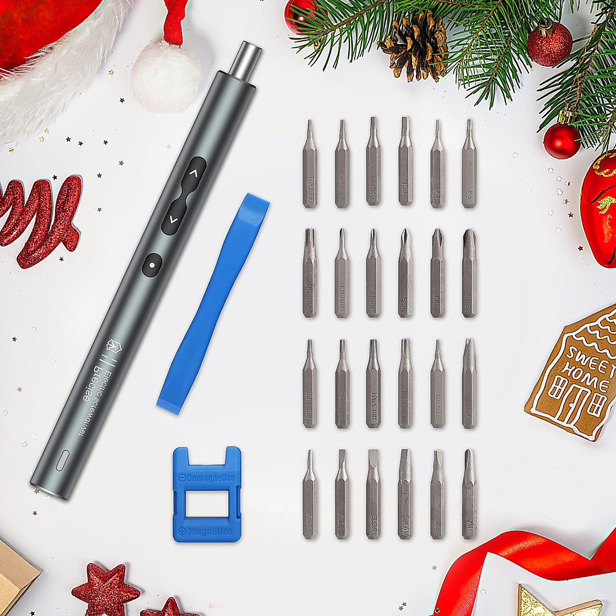 LOFICOPER Mini Electric Screwdriver, Precision Screwdriver Set, 28 in 1 Cordless Home Repair Tool Set with 24 Bits, Magnetizer, Type-C USB Charging Port, Black