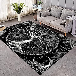 LGGQQW Tree of Life Area Rugs Black and White Carpets Sun Moon Star Area Rugs Constellation Goth Mystic Aesthetic Rugs for Bedroom Dorm Living Room