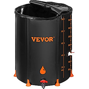 VEVOR 100 Gallon Collapsible Rain Barrel, Portable Rainwater Collection System Water Storage Tank for Garden Water Catcher,Rain Water Collection Barrel with Two Spigots and Overflow Kit,Black