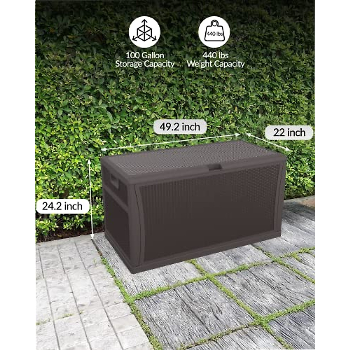 DEXSO Deck Box 120 Gallons Outdoor Storage Box for Patio Cushions Pillows Sofa Cover Gardening Tools Kids Toy Pool Towel & Chemicals, Open & Close with One Hand, Black