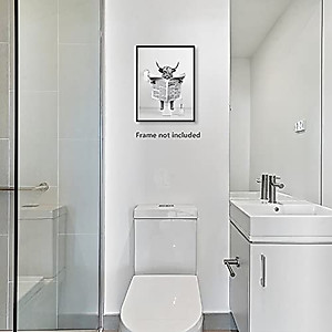 WOKEZ Funny Highland Cow Canvas Wall Art Print Painting Cute Black and White Cow Picture Animal Posters Rustic Farmhouse Style Wall Decor for Office Bathroom Restroom 12x16in Unframed