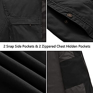 WenVen Men's Casual Lined Military Jacket Light Canvas Windbreaker (Black, M)