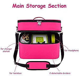 Bevegekos Tonies Carrying Case for Toniebox Starter Set, Storage Travel Carrier Bag for Audio Player, Figures, Charging Station & Headphones, Box only (Large, Rosy Red)