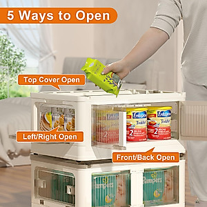 JUSTWOOF Stackable Storage Bins with Lid 3 Pack Collapsible Storage Containers with Wheels 24 Gal Closet Organizers and Storage Clear Folding Storage Boxes for Bedroom,Study Room,Living Room White