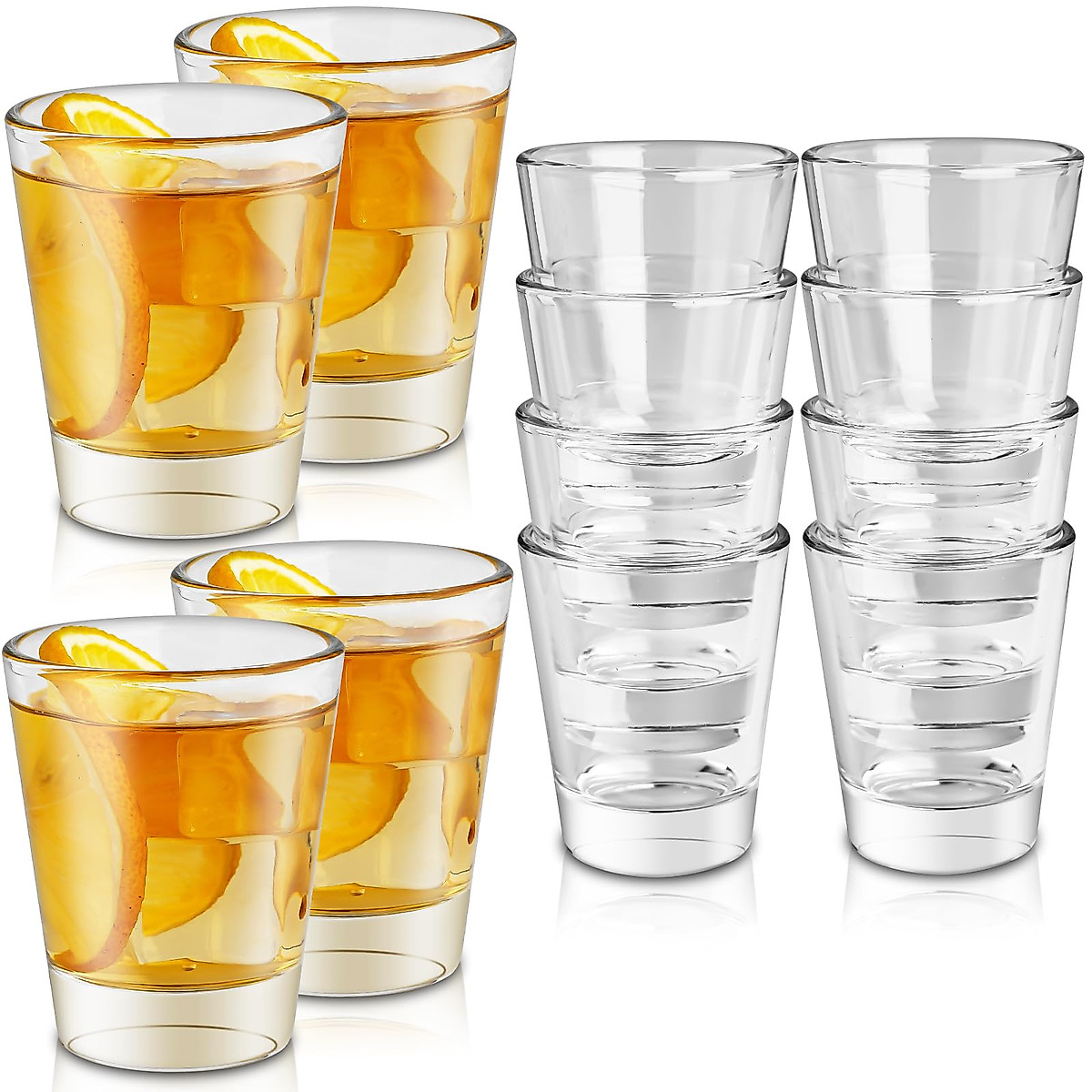LEYU Shot Glasses Set of 12, Clear Small Shot Glass for Whiskey Tequila Vodka, 1.5oz Mini Glassware Cups With Heavy Base - Stackable