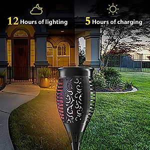 Solar Tiki Torch Lights with Flickering Flames for Garden, Torch Stake Light Outdoor Decorative, Waterproof Landscape Flame Lights with Auto On/Off for Garden Party Pathway (8 Pack Purple, 12 LEDs)