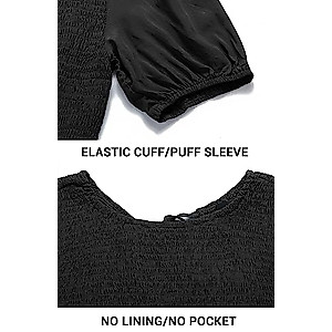 ZESICA Women's 2023 Casual Summer Crew Neck Short Puff Sleeve Smocked High Waist Ruffle Tiered A Line Midi Dress,Black,Medium