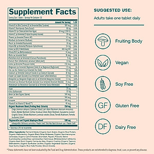 True Grace One Daily Women’s Multivitamin 40+ Fermented Minerals, Organic Adaptogens & Mushrooms Energy, Immune, Bone, Heart Support - Iron Free, Non-GMO, Gluten Free, Soy Free - 30 Vegan Tablets