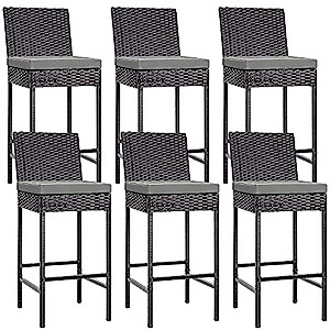 VIVOHOME 6 Packs Outdoor Wicker Barstool Patio Rattan Furniture with Cushions Black