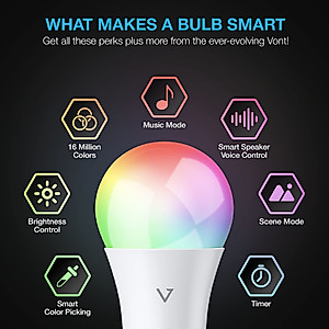 Smart Light Bulbs [2 Pack], WiFi 2.4GHz & Bluetooth 5.0, Compatible w/ Alexa & Google Without Hub, Dimmable, Music Sync, Schedules, Color Changing Light Bulb RGBW Smart Bulb LED Bulb, A19/E26 9W 810LM