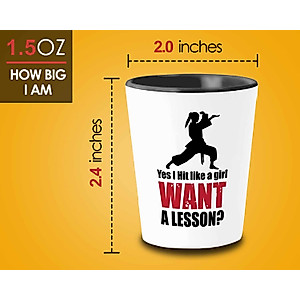 Bubble Hugs Martial Arts Shot Glass 1.5oz - A Girl Want Lesson - Self Defense Taekwondo Fans Jiu Jitsu Trainer Sport Instructor Optimistic Boxing Sportbella Kick Fighting