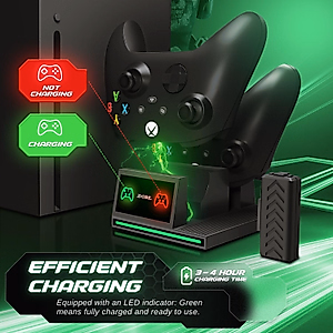 TNP Vertical Stand for Xbox Series X - Series X Charging Station for Controller with 2 Pack 300mAh Rechargeable Battery for Xbox Series X Controller - 10 Slot Game Storage and Headset Hook