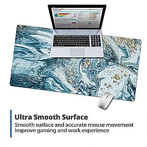 QIYI Desk Pad Large Keyboard and Mouse Pad for Laptop Computer, PU Leather Desk Cover Protector, Desk Décor Accessories for Office Home Work Writing Gaming 31.5" x 15.7" - Blue White Marble