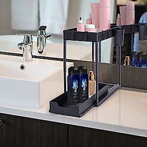 Height Adjustable Under Sink Organizers and Storage, 2-Tier Sliding Cabinet Organizer for Bathroom Kitchen Office (1)