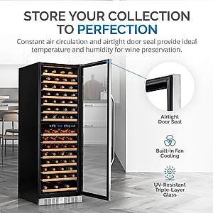 NewAir 24" Wine Cooler Refrigerator, Large 160 Bottle Built-in or Freestanding Dual Zone Wine Cellar in Stainless Steel with Precision Thermostat, and Full Extension Beechwood Shelves