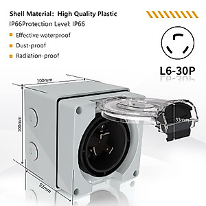 STARELO 30 Amp NEMA L6-30P Generator Power Inlet Box,250 Volt,Outdoor dustproof and Weatherproof for generators, Welding Machines, etc.ETL Listed.(NEMA L6-30P Box)