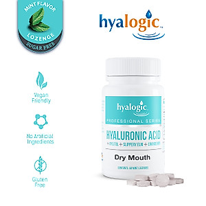 Hyalogic Oral Care Dry Mouth Mints - Hyaluronic Acid HA & Xylitol Lozenges for Hydration - Natural Mint Breath Freshener, Sugar-Free & Vegan Friendly (60 ct)