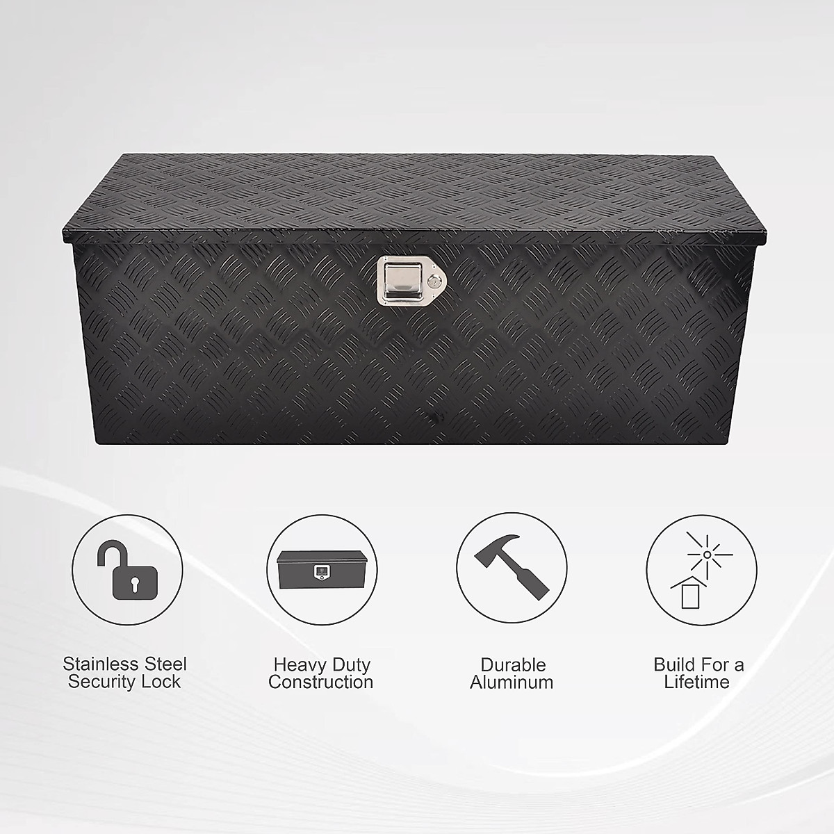 FGJQEFG 44 Inch Aluminum Heavy Duty Truck Bed Tool Box Underbody Flatbox Truck Car Outdoor Trailer Pickup Toolbox,RV Storage OrganizerTrailer Storage W/Lock & Keys,5 Bar Tread,Black(44"X15"X15")