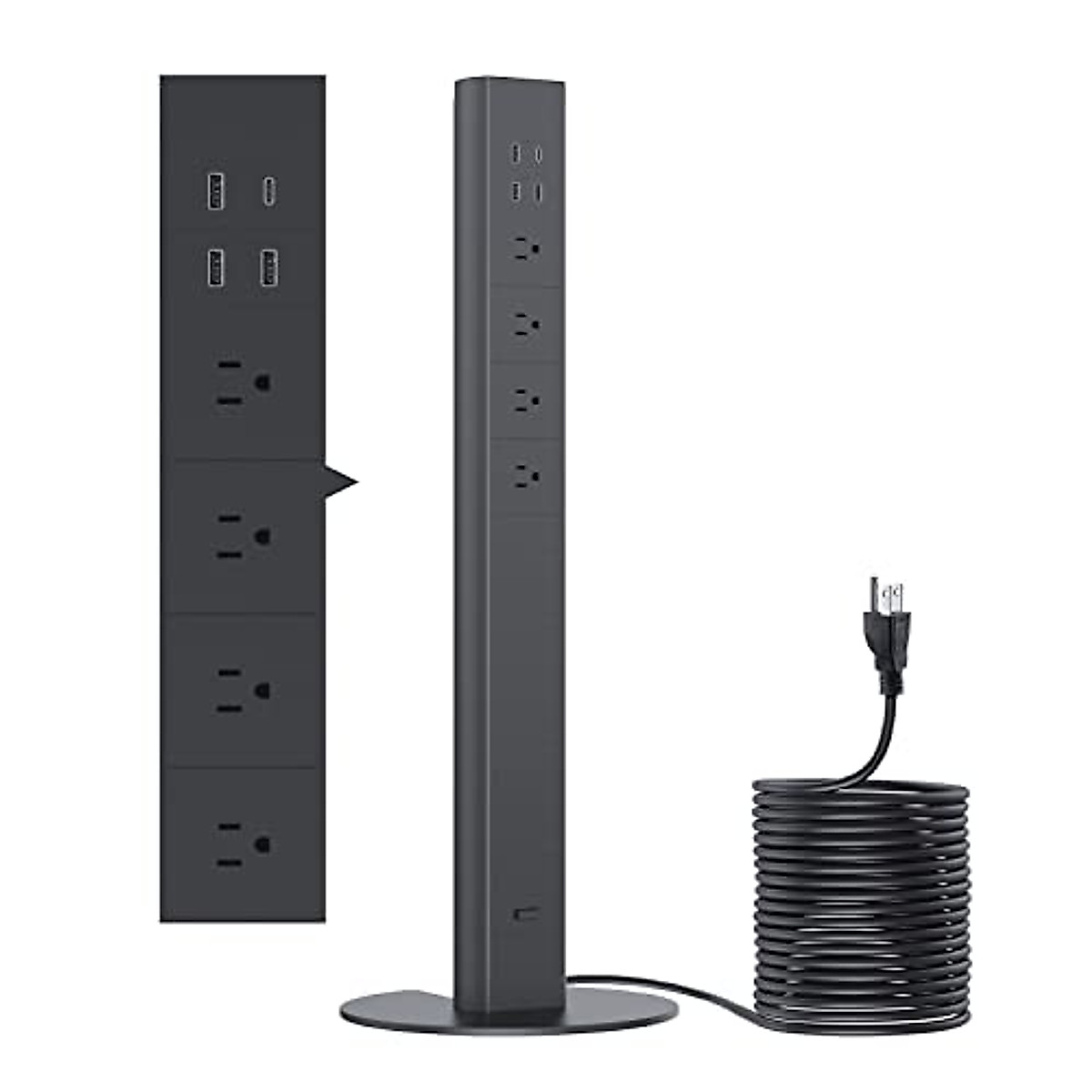 Tower Power Strip with 4 Outlets 3 USB A 1USB C Ports, 6.56ft Long Extension Cord Outlets Charging Tower, Power Strip with USB Ports Have Overload Protection Fire Proof for Libraries, cafes.