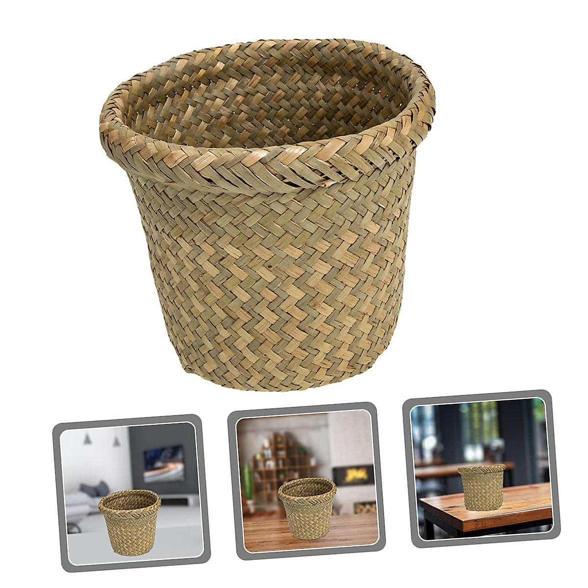 Hohopeti Woven Trash Can Bedroom Garbage Bin Rattan Straw Woven Waste Basket for Living Room Kitchen Bathroom Office Decorative Storage Container