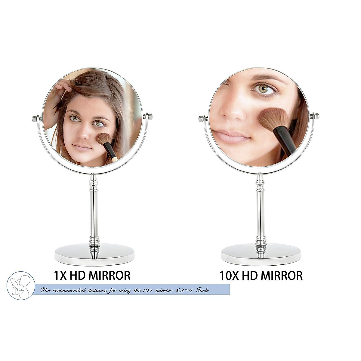 TAOKEY 8Inch 10X Magnifying Mirror, Double Sided Makeup Mirror on Round Stand for Tabletop, Bedroom Vanity Desk and Bathroom Counter - Free Standing Double Sided 10X/1X Magnification Mirror.