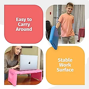 Purple Folding Lap Desk - Foldable Table for Work, Study, Gaming, Arts, Crafts, School - Collapsible Laptop Tray with Storage Compartment - Portable Writing Station for Kids, Adults