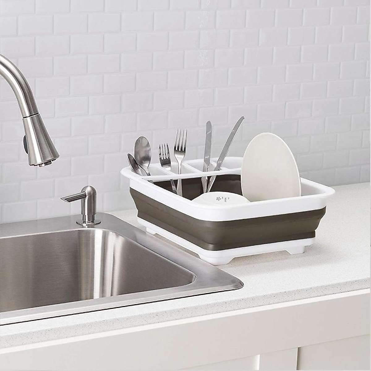 Collapsible Dish Drying Rack Portable Drainer Dinnerware Kitchen RV Campers Travel Trailer Storage Tray